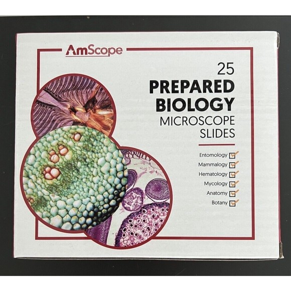 Toys | Copy Amscope 25 Prepared Microscope Glass Slides With Wooden Box ...